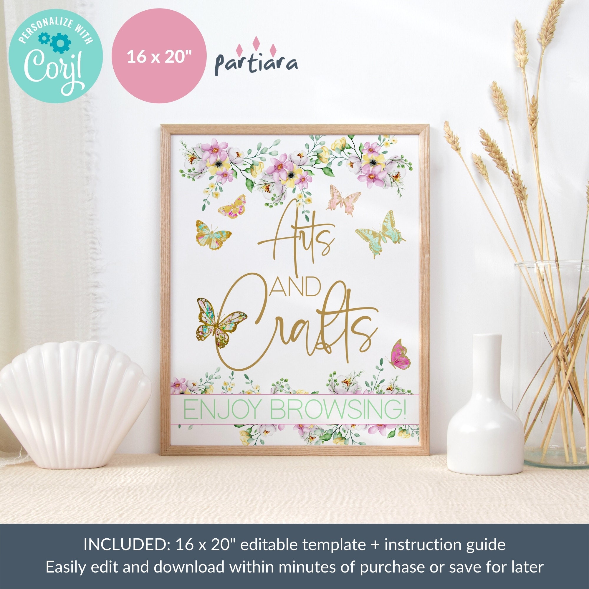 Butterfly Arts and Crafts Sign Birthday Party Poster Decor - Etsy