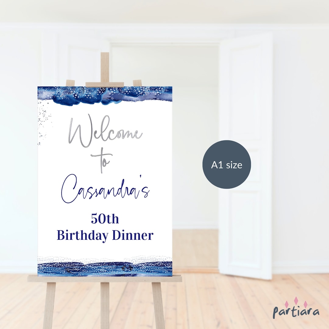 Royal Blue Welcome Sign Printable, Birthday Dinner Party Welcome Poster ...
