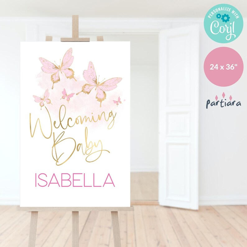 Welcome Baby Sign Printable Girl Baby Shower Butterfly Party - Etsy UK