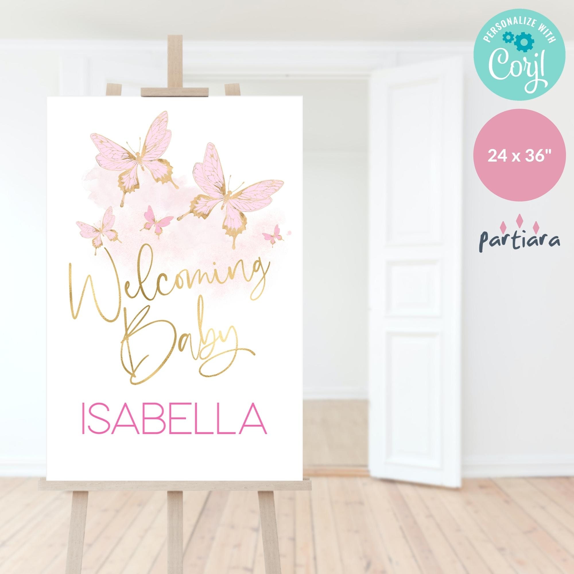 Welcome Baby Sign Printable Girl Baby Shower Butterfly Party Poster ...