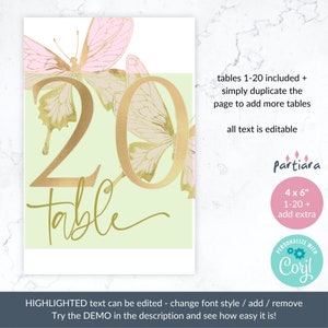 Butterfly Table Numbers, Pink Party Table Number Cards Printable, Girl ...
