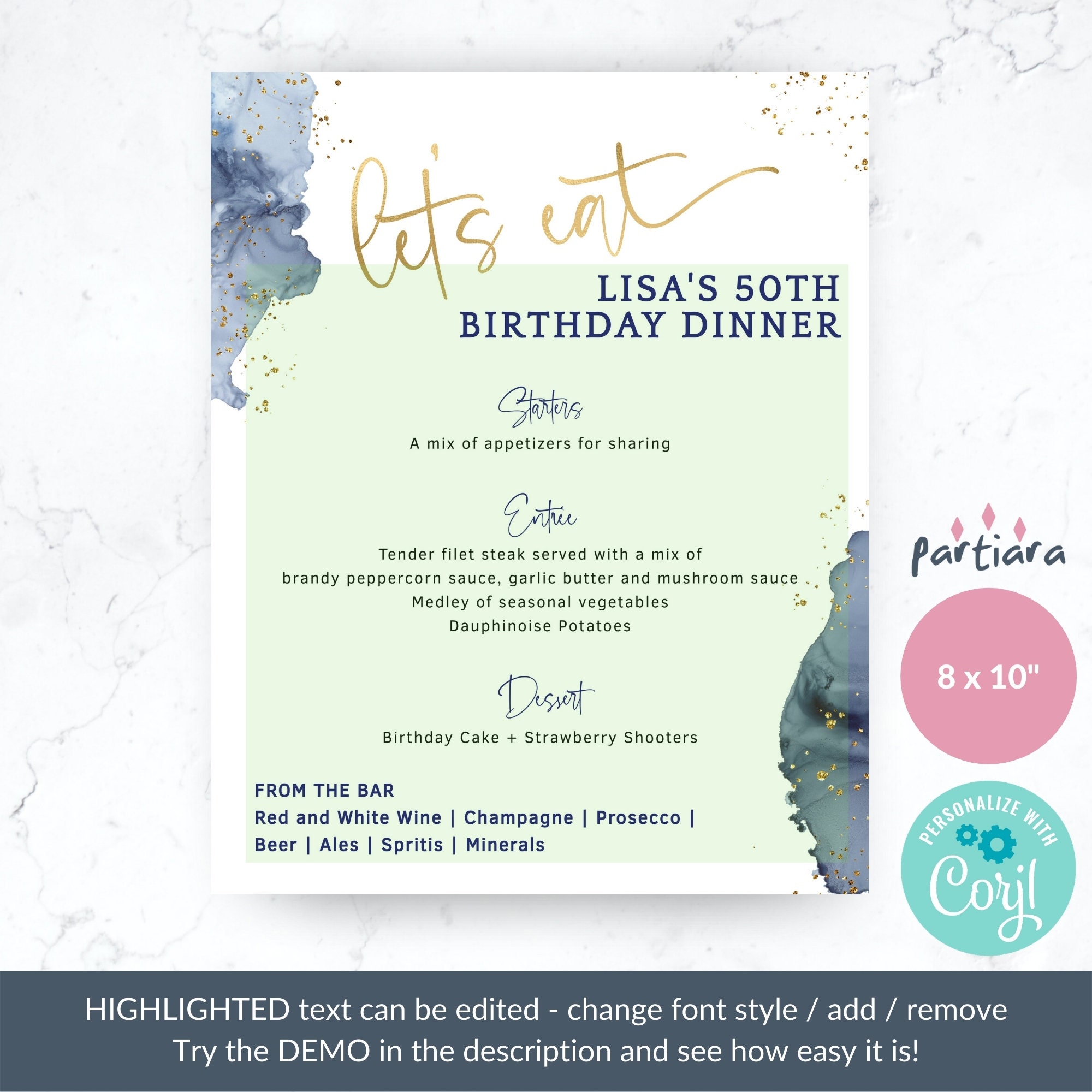 Navy Blue Food Menu Table Sign Editable Teen Boys Mens Ladies - Etsy