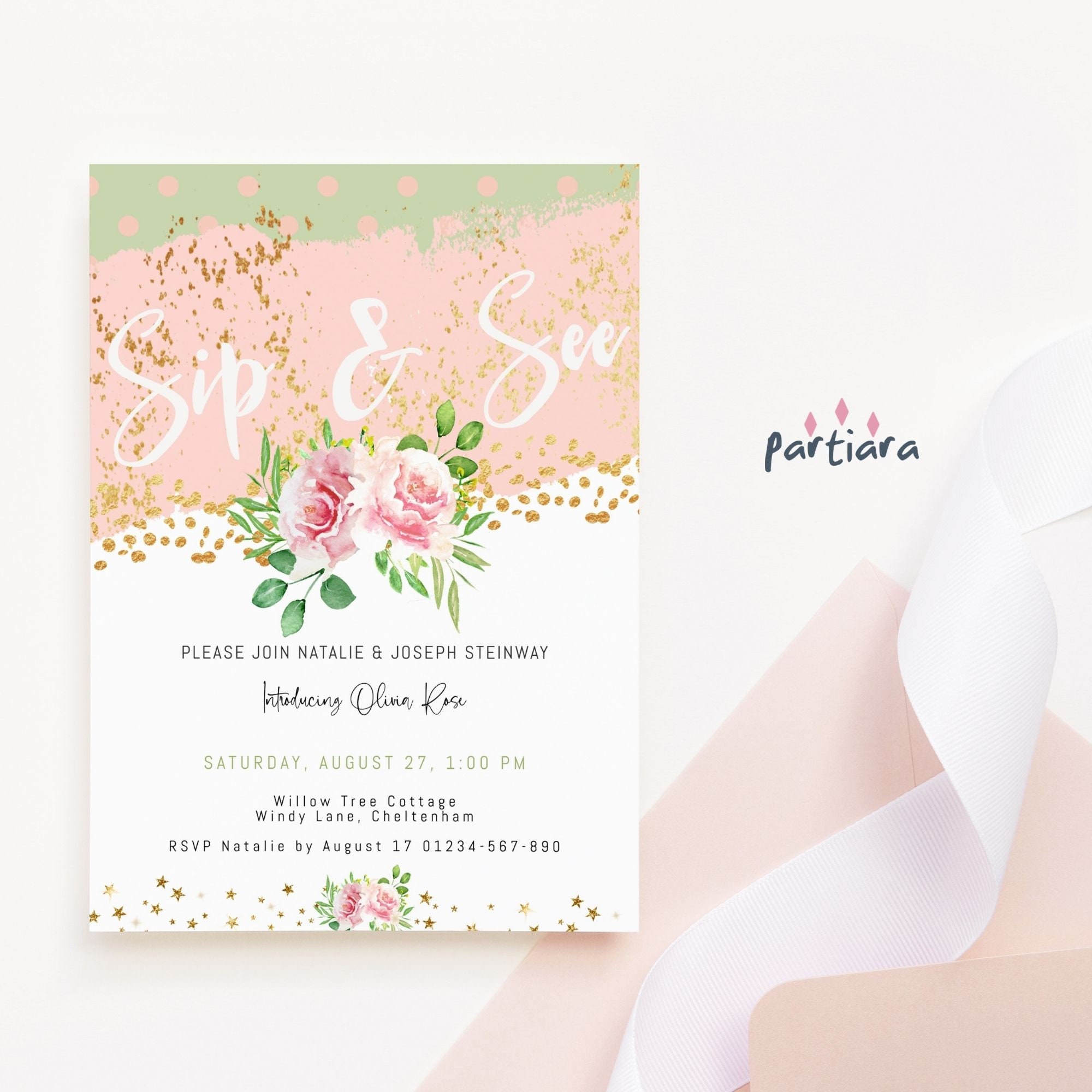 Sip and See Invitation Girl New Baby Sip N See Party Invites | Etsy