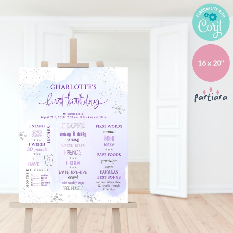 Lilac Silver 1st Birthday Board Milestone Sign Girl Pastel - Etsy