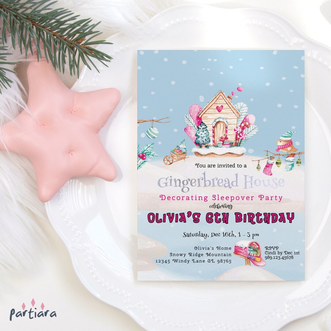 Gingerbread Invite Girl Birthday Holidays House Decorating Invitation ...