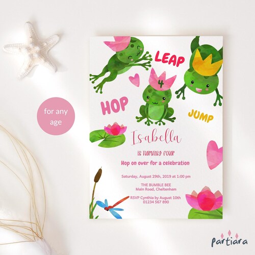 Editable Frog Birthday Invitation Invite Digital 5x7 Party ANY - Etsy