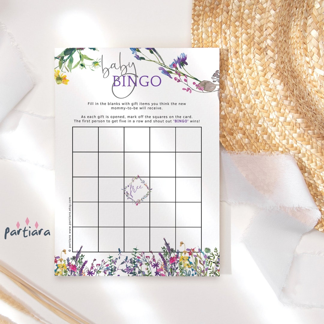 Wildflower Bingo Card, Baby Shower Bingo Game Cards Printable, Floral ...