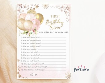 1st Birthday Trivia. How Well Do You Know Me Party Game. Gold - Etsy