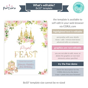 Princess Birthday Food Table Sign Printable Royal Fairytale Buffet ...