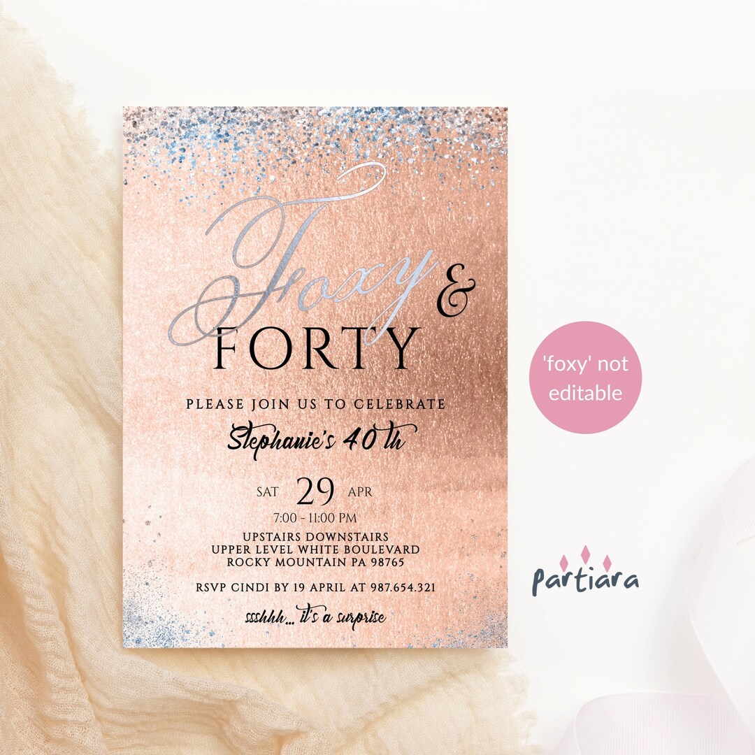 Foxty and Forty Invite 40th Birthday Invitations Printable - Etsy