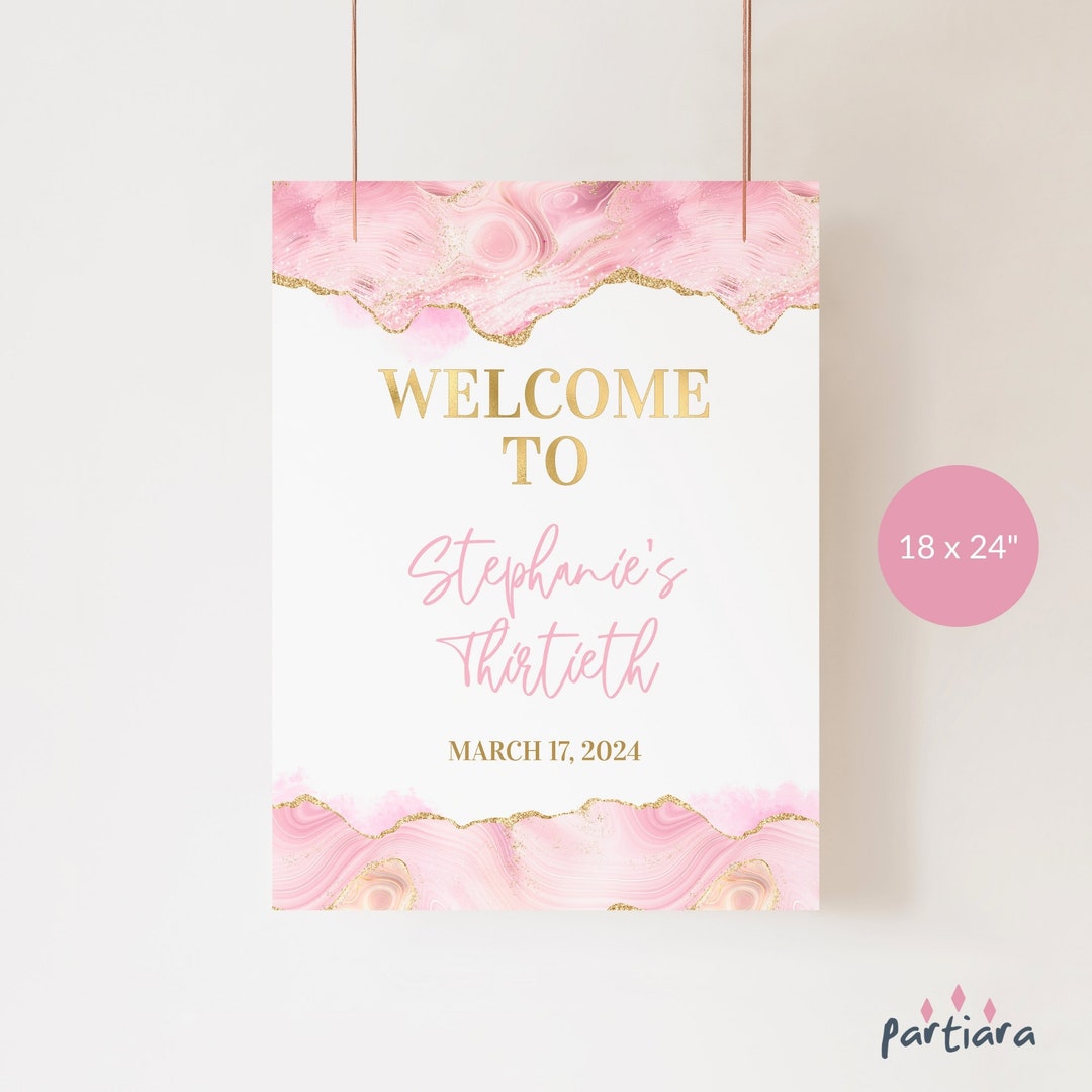 Pink Welcome Sign for Girls, Birthday Party Entrance Poster Printable ...