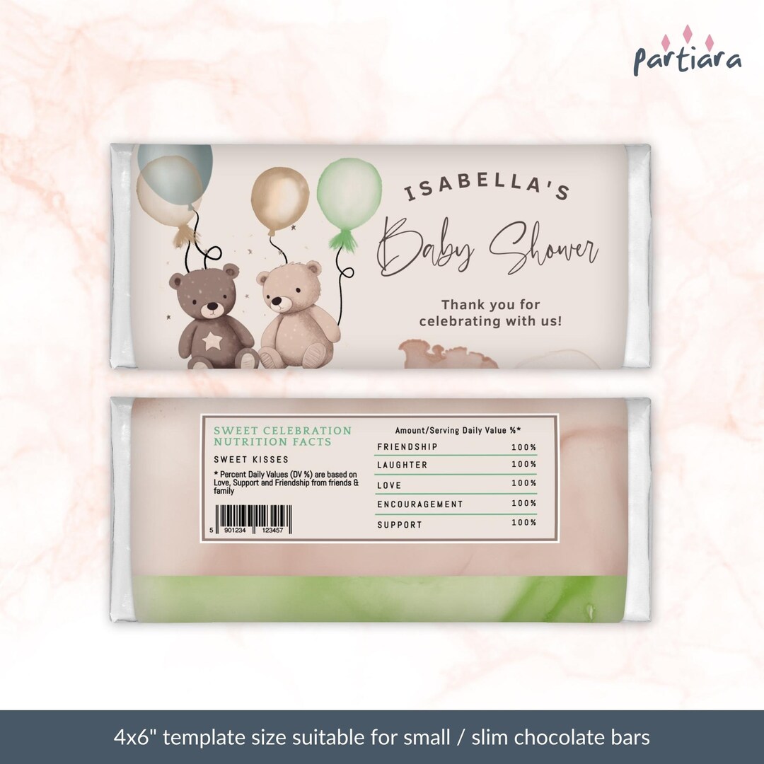 Teddy Bear Chocolate Label Editable Template Boy Girl Neutral Baby ...