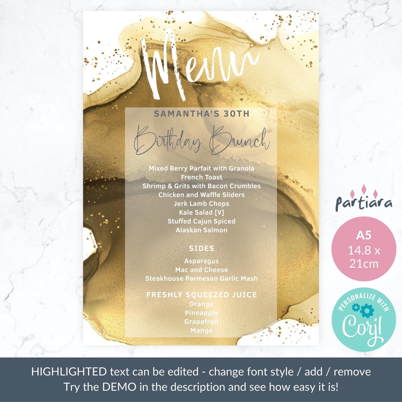Editable Menu Template, Birthday Menus Printable, Brunch Party Menu ...
