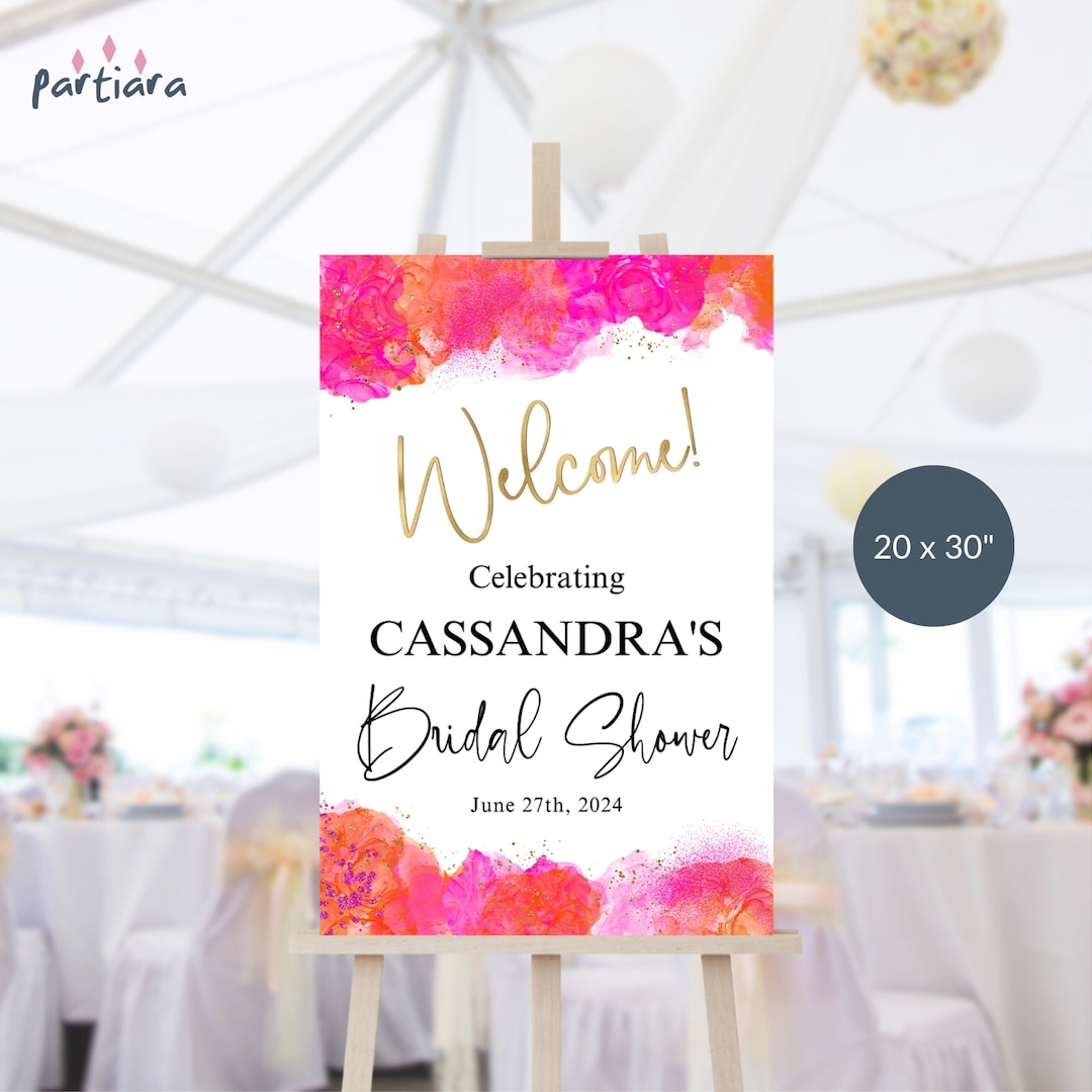 Pink Orange Welcome Sign, Bridal Shower Party Welcome Board, Ladies ...