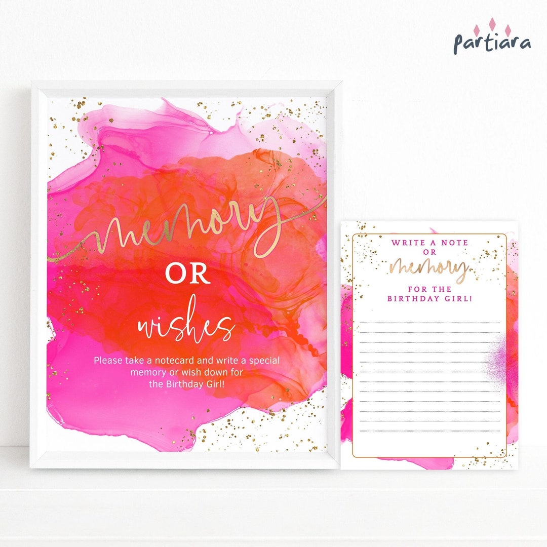 Ladies Birthday Memory Table Sign Notecard Set Printable Orange Hot ...