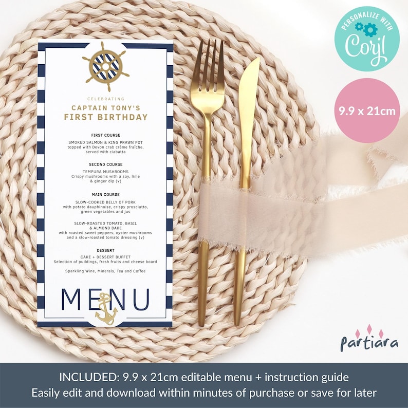 Editable Nautical Birthday Party Menu Card Template Boy Baby - Etsy