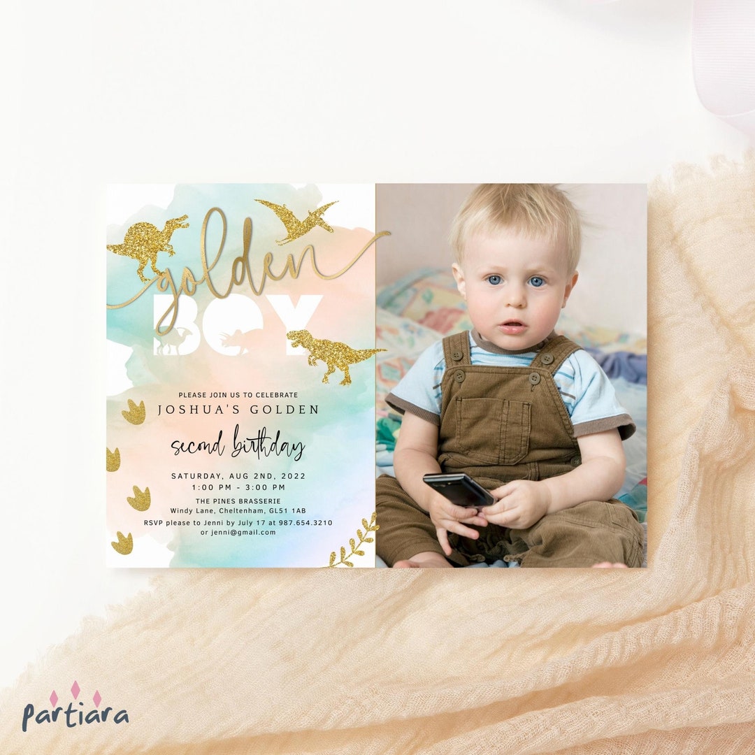 1st Golden Birthday Invitation, Golden Boy's Party Invite Photo ...