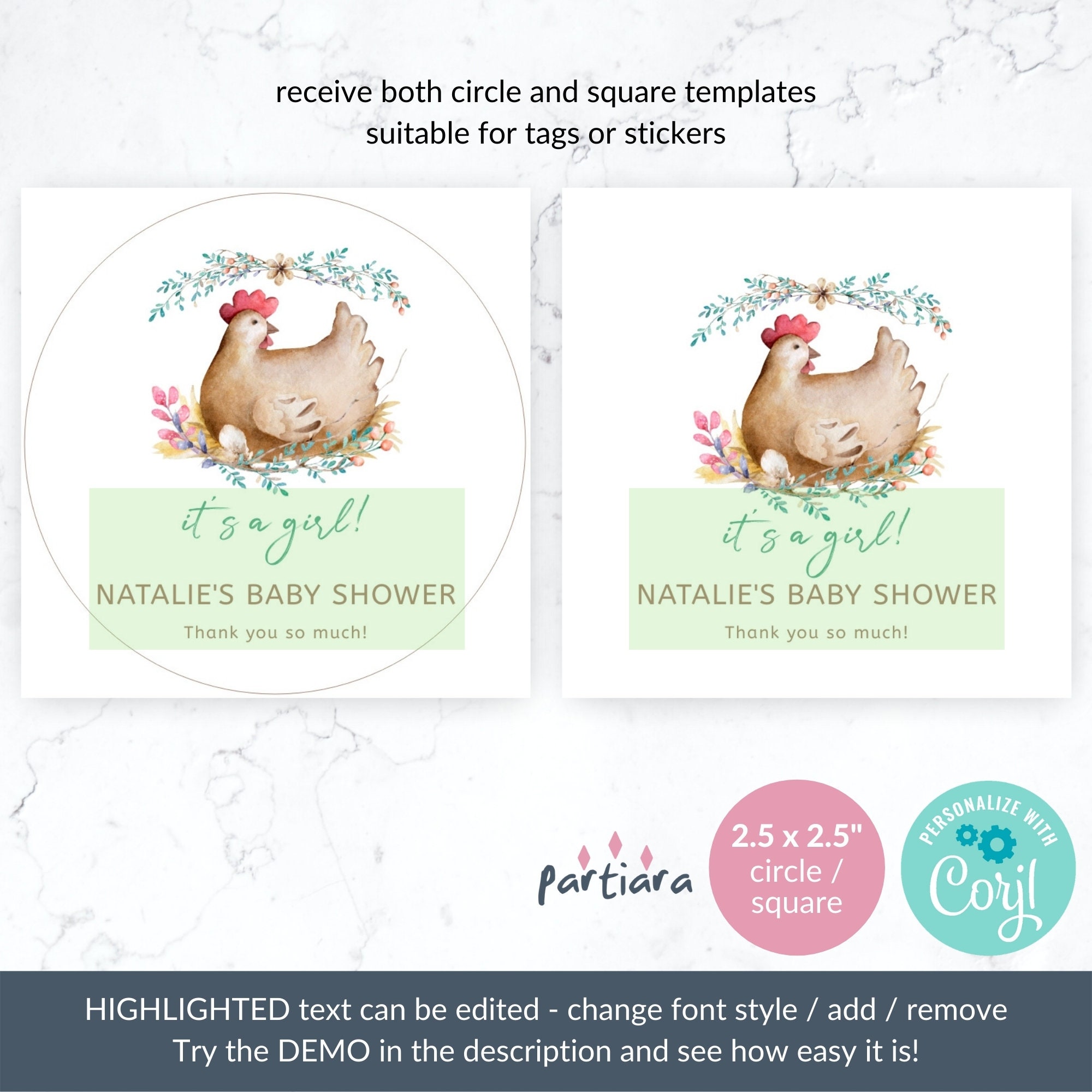 Hen Favor Tags Editable Chicken Baby Shower Favor Gift Thank - Etsy