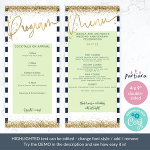 Blue Stripe Menu Program Nautical Birthday Party Table Menus Printable ...