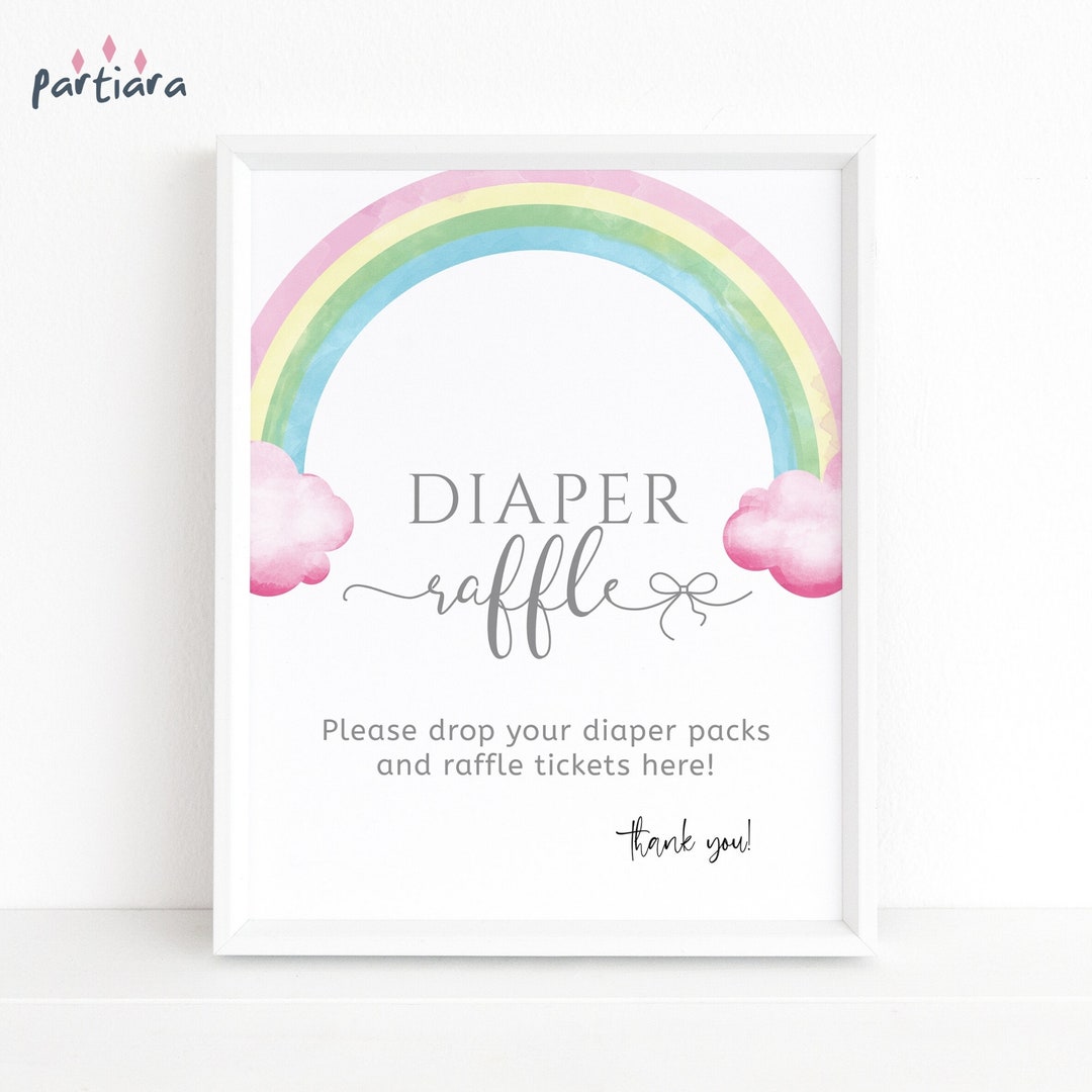 Girl Baby Shower Rainbow Diaper Raffle Table Sign Printable Pinks and ...