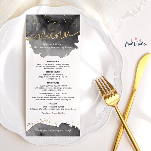 Printable Anniversary Dinner Party Menu Template 50th - Etsy
