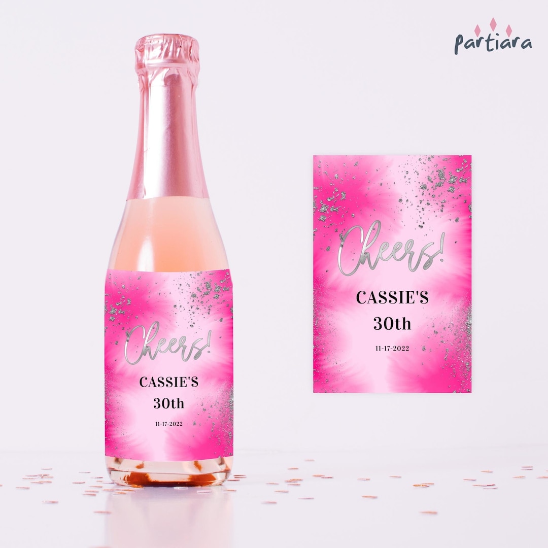 Hot Fuchsia Mini Wine Bottle Label Printable Ladies Pink and Silver ...