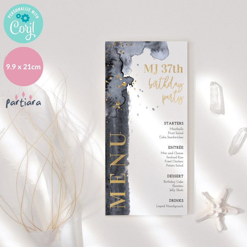 Black and Gold Birthday Menu Card Editable Template Dinner - Etsy UK