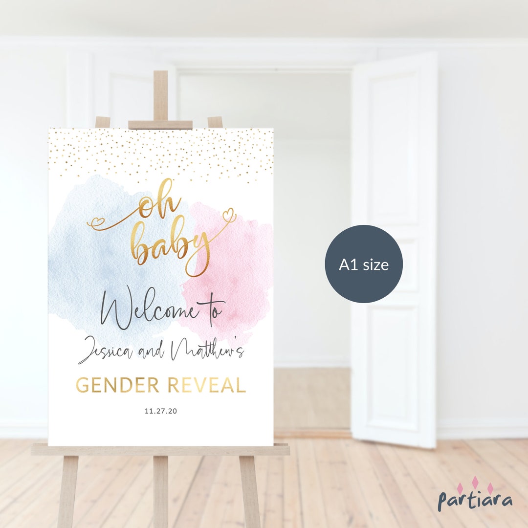 Baby Clouds Gender Reveal Welcome Sign Board Printable Blue or Pink ...