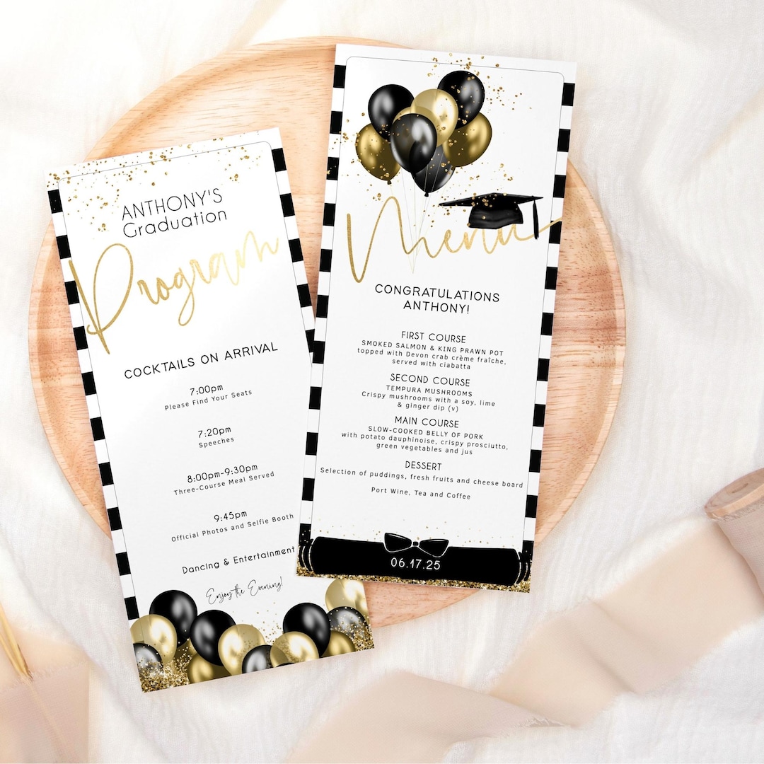 Graduation Program Menu Template Card Printable, Editable Grad Dinner ...