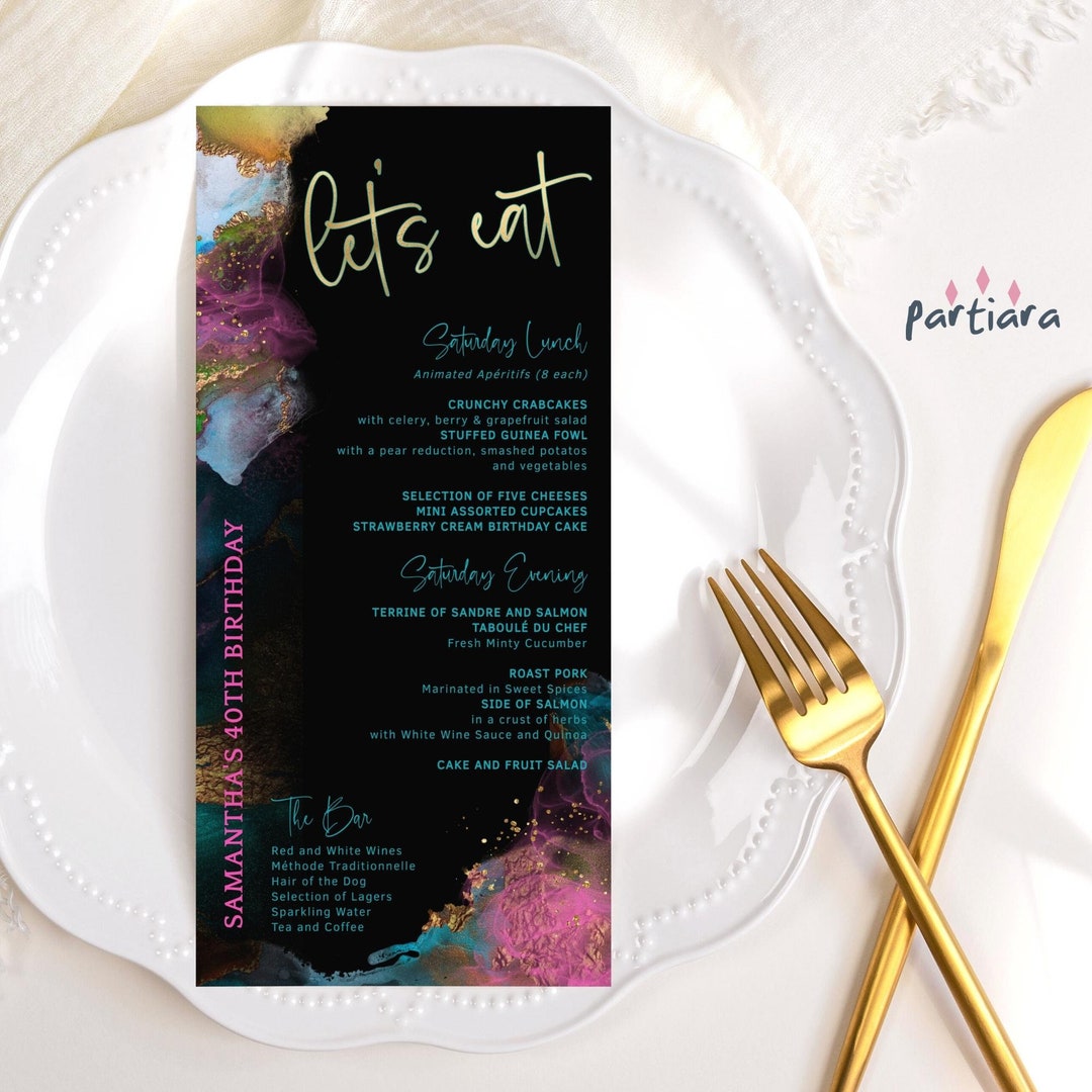Birthday Dinner Menu Editable Template, Ladies Party Menus, Hot Pink ...