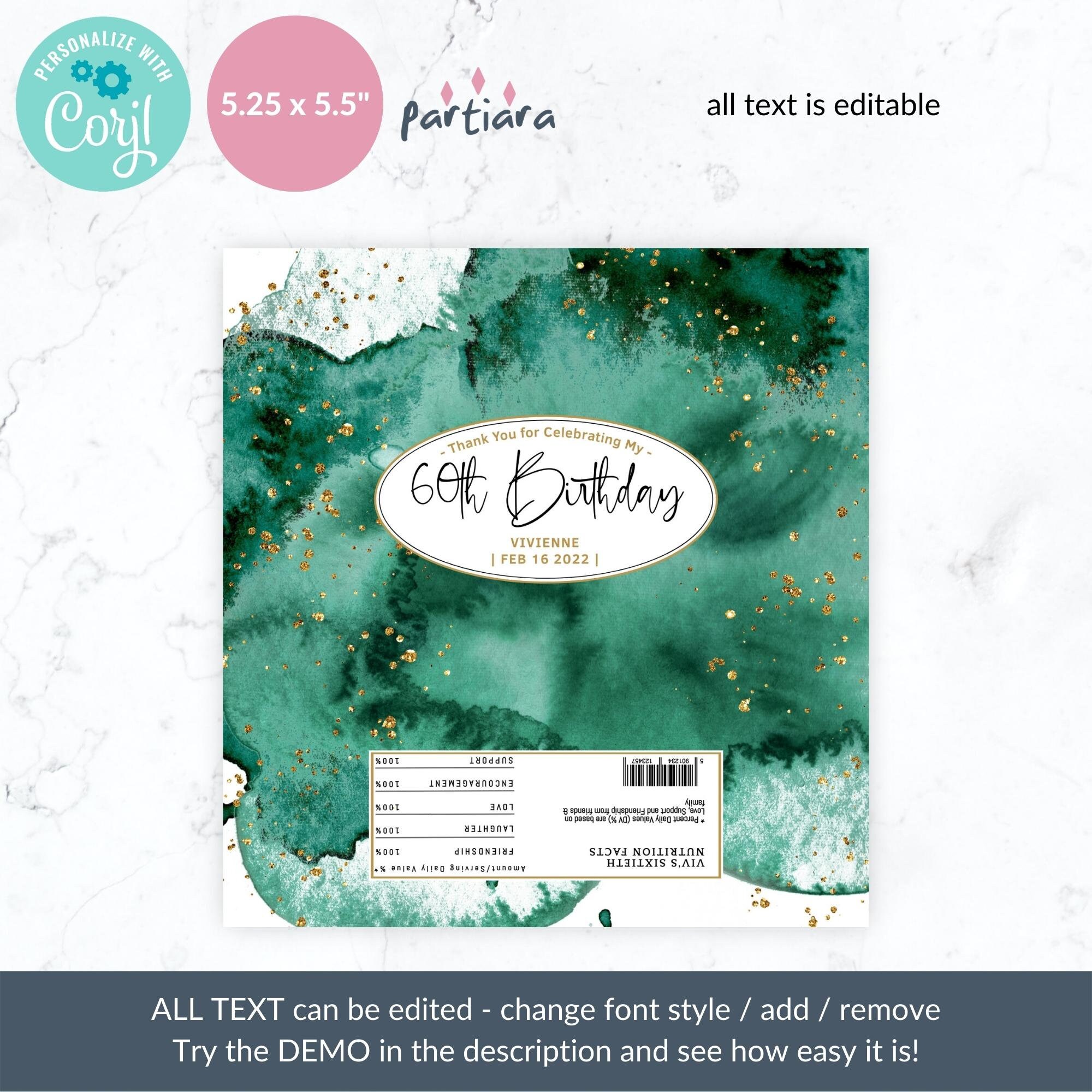 Emerald Green Birthday Chocolate Wrapper Label Printable - Etsy