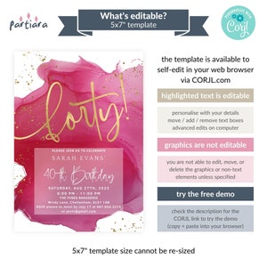 40th Invitation Ruby Wedding Anniversary Invitations Ladies Forty ...