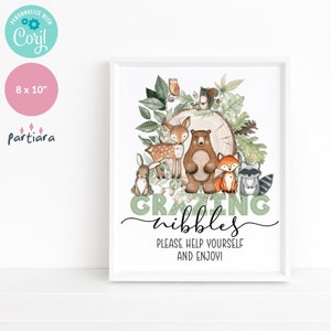 Editable Woodland Animals Grazing Food Table Sign Printable Boy Girl ...