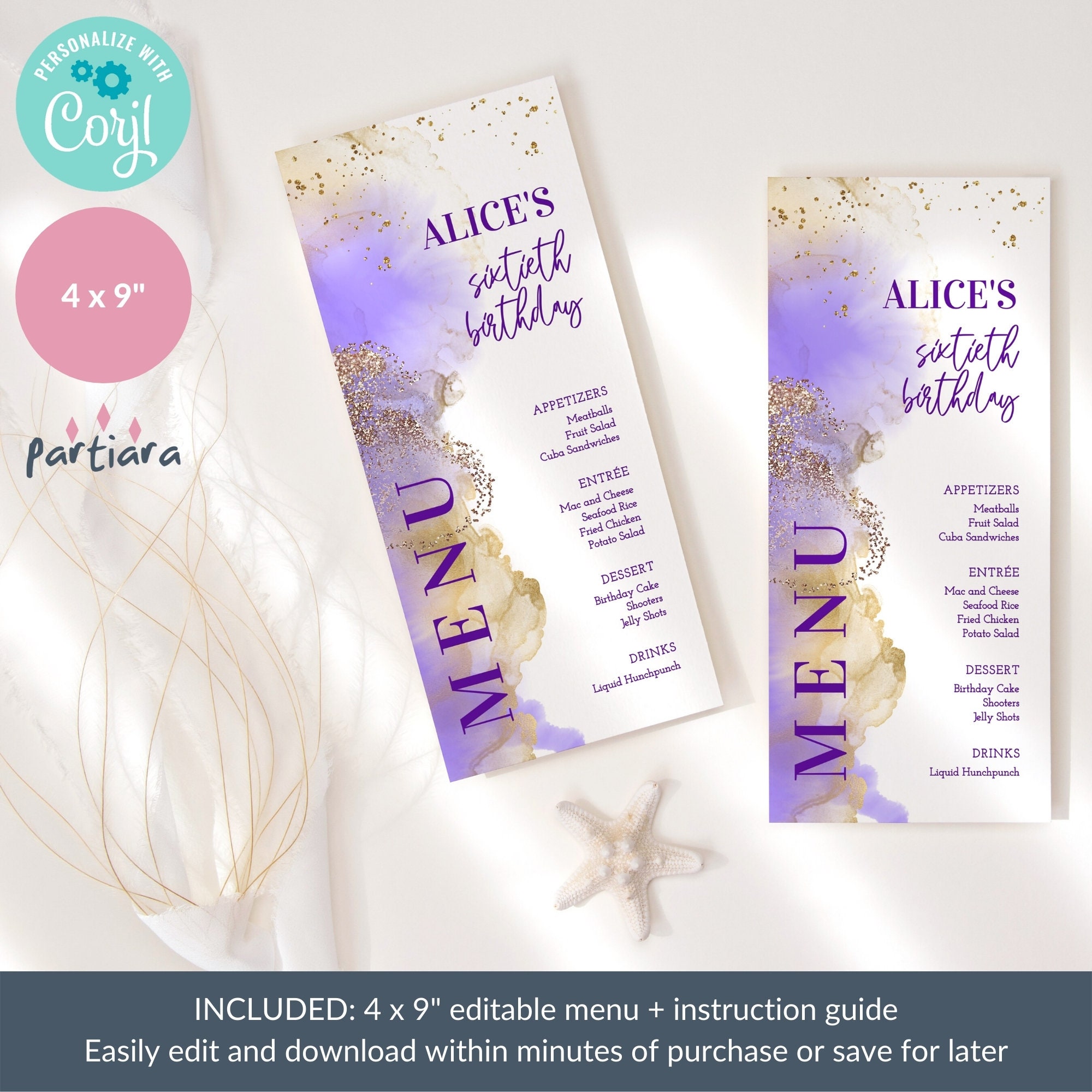 Design & Templates Paper & Party Supplies Lilac Adult Party Menu ...