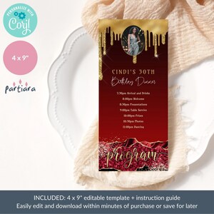 Birthday Program Template Photo Party Table Programs Ladies Teen Girls ...