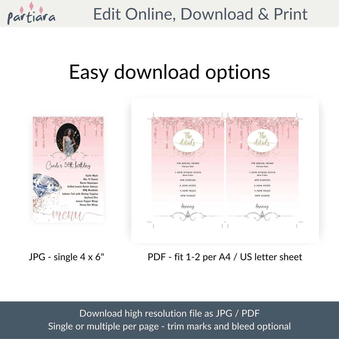 Ladies Birthday Menu Editable Template Party Photo Program Double-sided ...