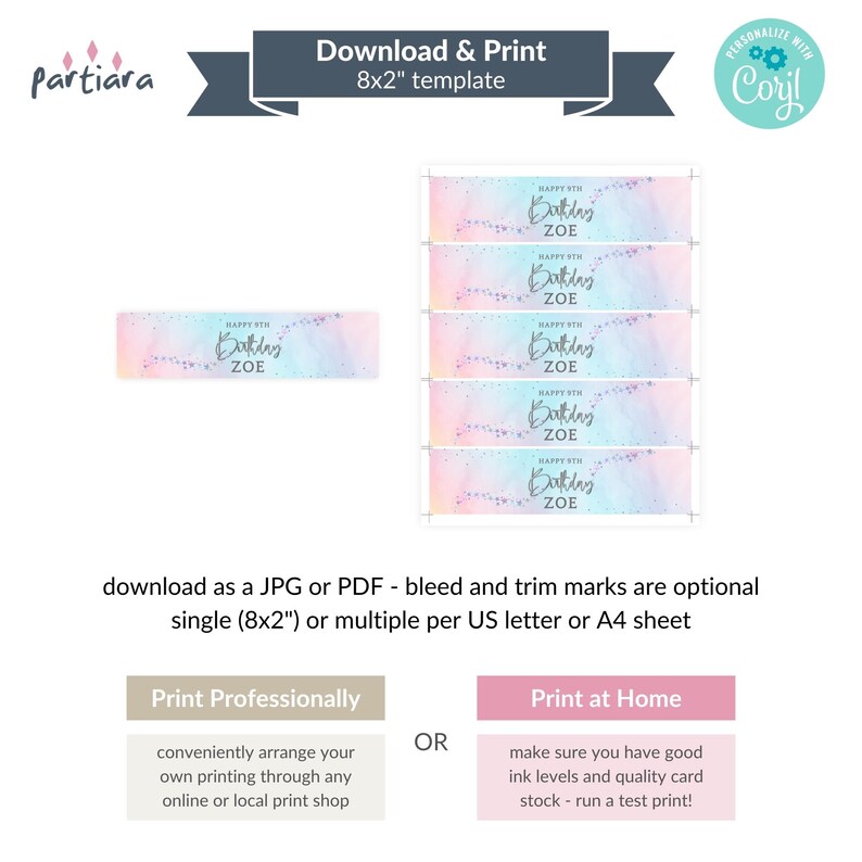 Pastel Water Bottle Label Template, Girls Birthday Princess Party Decor ...