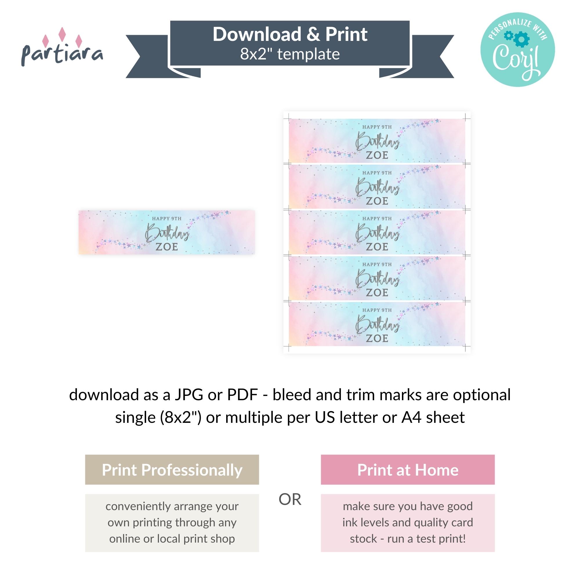 Pastel Water Bottle Label Template, Girls Birthday Princess Party Decor ...