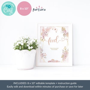 Bohemian Pampas Food Table Sign Butterfly Floral Boho Party Buffet ...