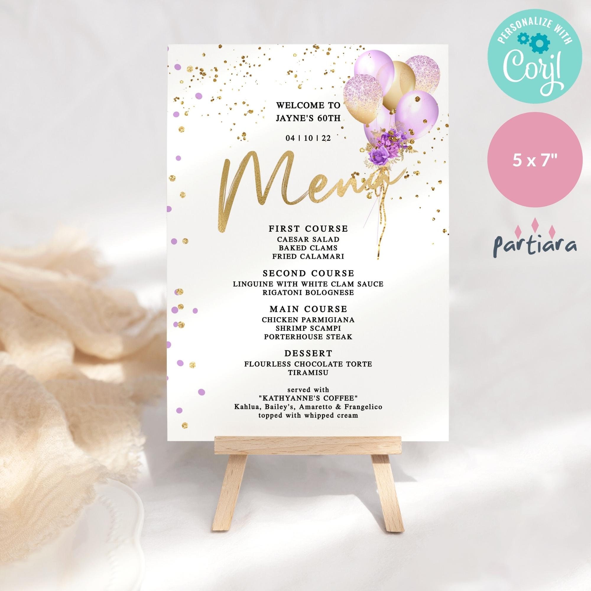 Design & Templates Paper & Party Supplies Lilac Adult Party Menu ...
