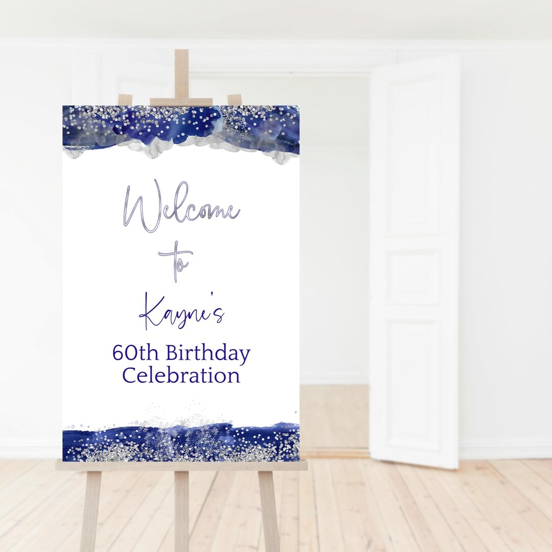 24x36 Welcome Sign Template: Blue Birthday or Wedding Poster Printable ...