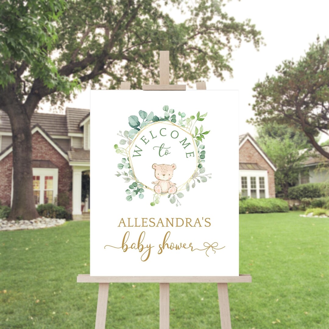 Teddy Bear Welcome Sign Baby Shower Template: Gender Neutral Boy or ...