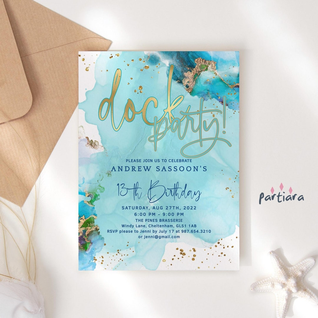 Birthday Invitation Dock Party Editable Beach Theme Swimming Pool ...