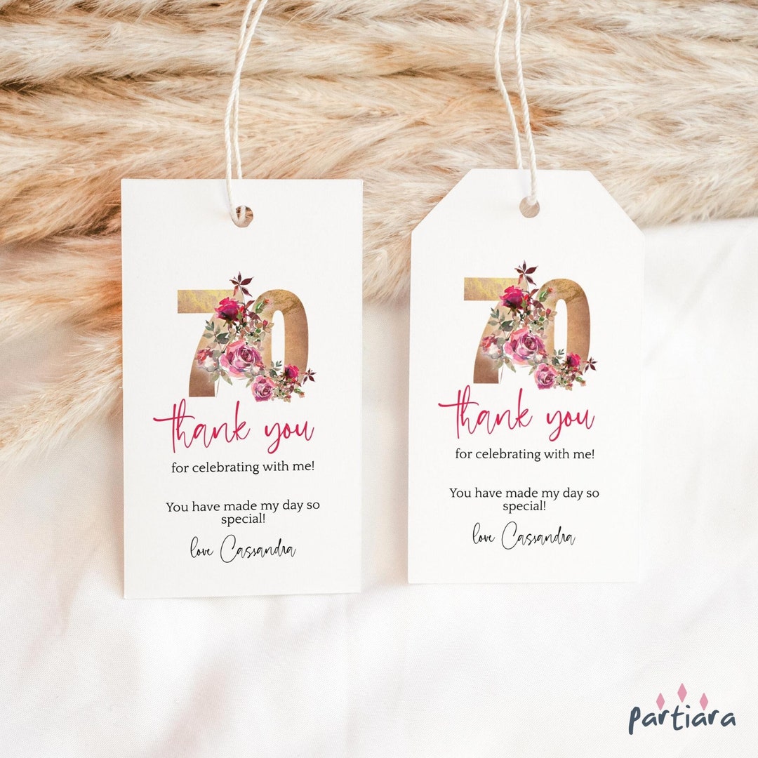 Ladies 70th Birthday Favor Tags Printable Pink Red Roses T Thank You