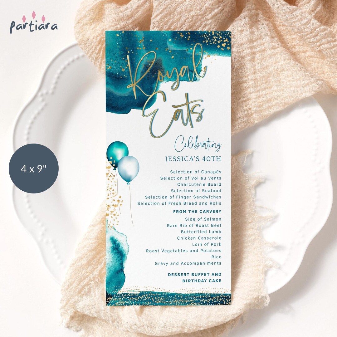 Royal Party Menu Card Ladies Birthday Drinks and Nibbles Party Menus ...