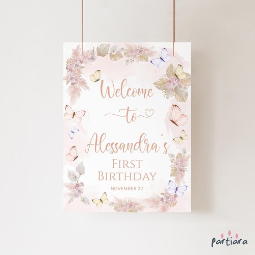 Editable Butterfly Birthday Welcome Sign Girl Printable Girl - Etsy