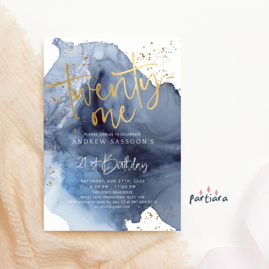 Blue 21st Birthday Invitation Digital Download, Boys 21st Dinner Party ...