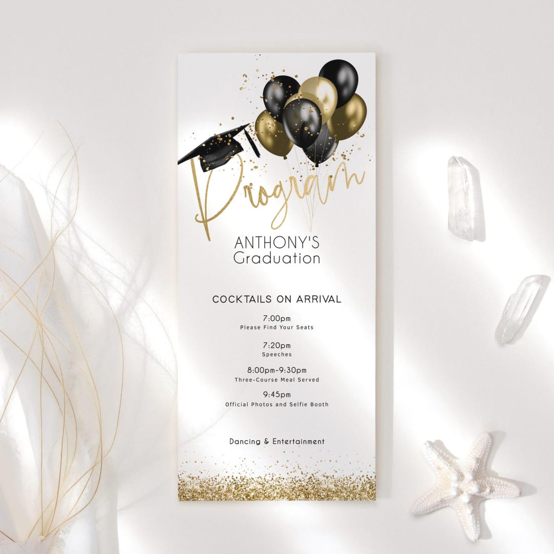 Graduates Program Template Black and Gold Party Table Programs ...