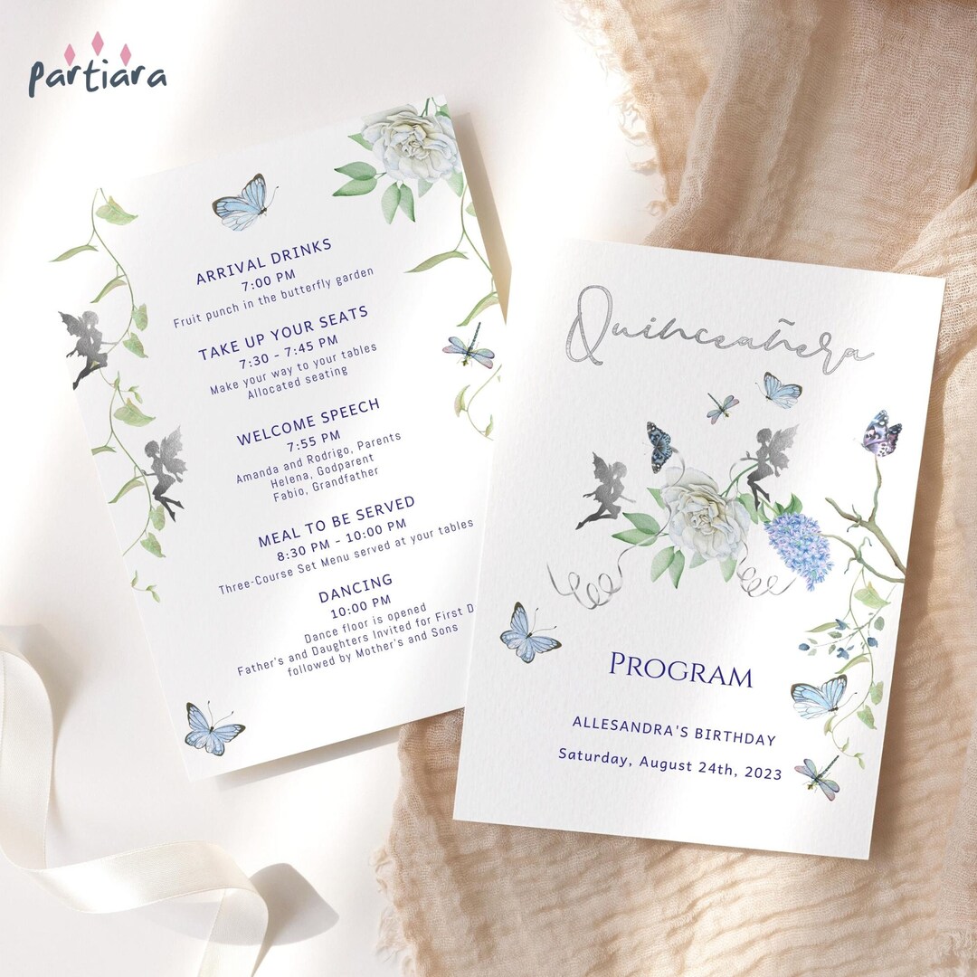 Quinceanera Programs Birthday Dinner Party Table Program Butterfly ...