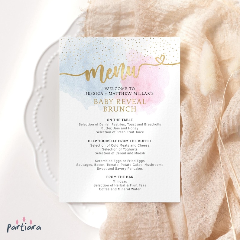Editable Baby Menu Card Baby Shower Menus Gender Reveal Party - Etsy UK